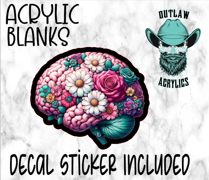 Pink Teal Floral Brain Acrylic & Decal Set - Outlaw Acrylics