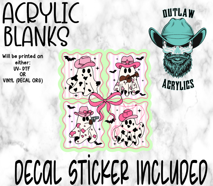 Pink Ghost Quad Cowboy Acrylic & Decal Set- Outlaw Acrylics