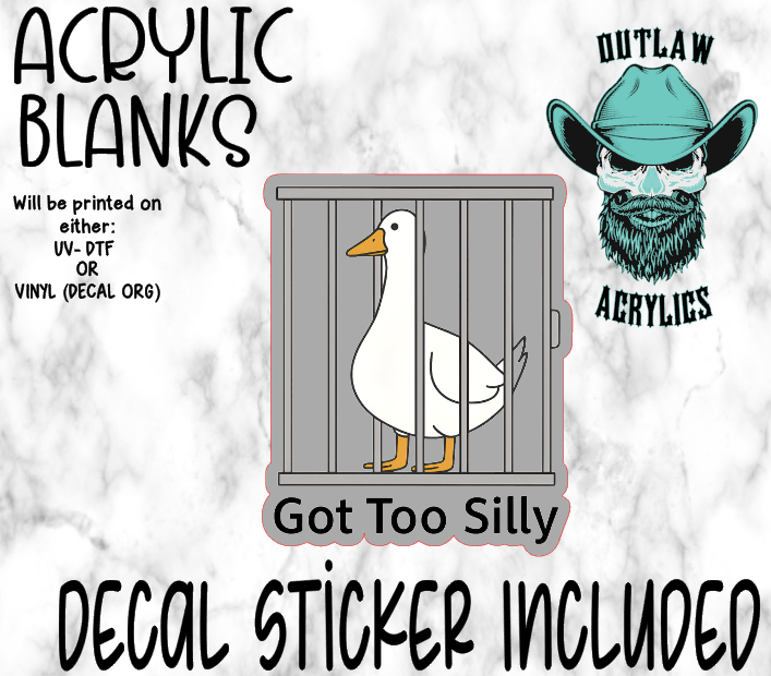 Got Too Silly Acrylic & Decal Set- Outlaw Acrylics